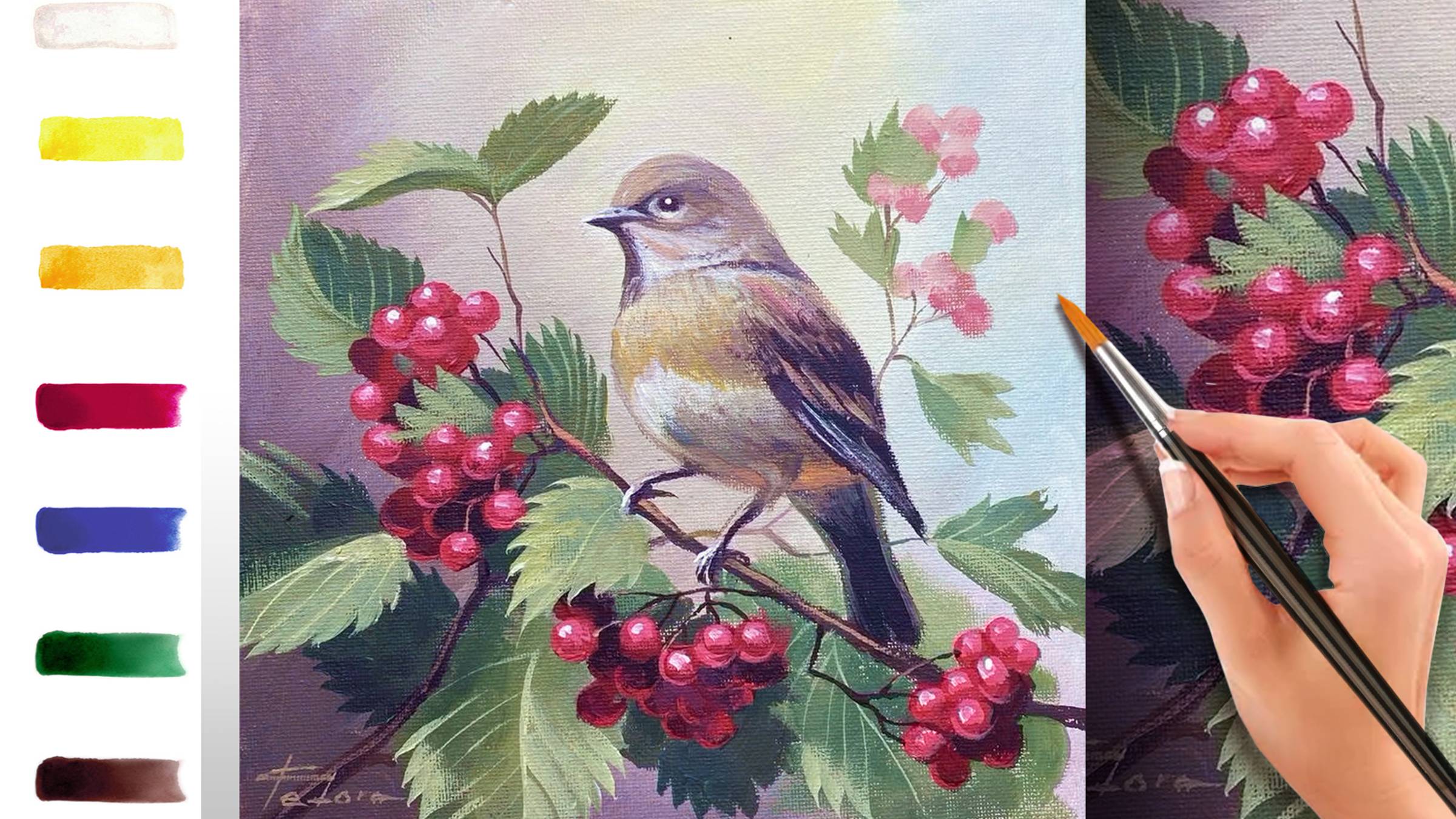 Воробей и ягоды. Как нарисовать птицу АКРИЛ! Мастер-класс ДЕМО