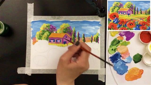 «Пейзаж. Прованс. Маки» как нарисовать ГУАШЬ | Сезон 2-5 |Мастер-класс для начинающих