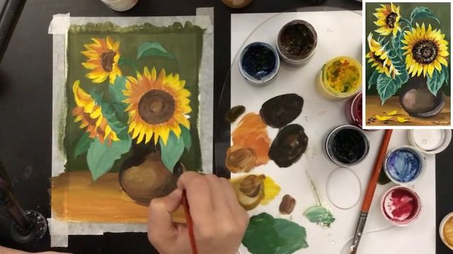 «Цветы. Букет подсолнухов» как нарисовать ГУАШЬ | Сезон 2-2 |Мастер-класс для начинающих