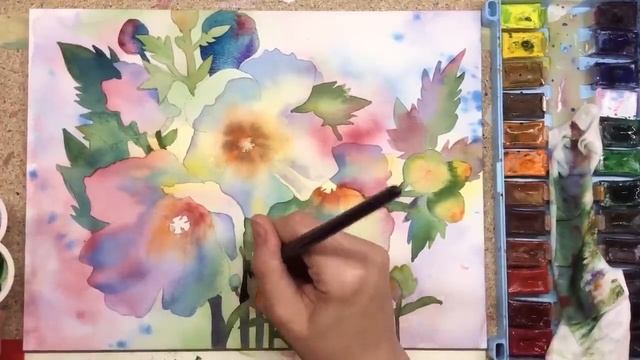 «Цветы. Мальва» как нарисовать АКВАРЕЛЬ| Сезон 4-3 |Мастер-класс для начинающих ДЕМО