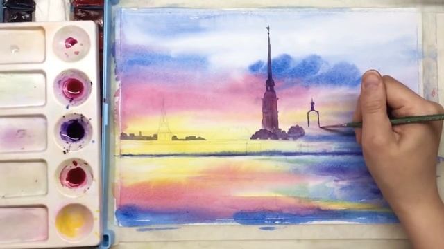 «Пейзаж. Закат. Санкт-Петербург» как нарисовать АКВАРЕЛЬ | Сезон 2-11 |Мастер-класс
