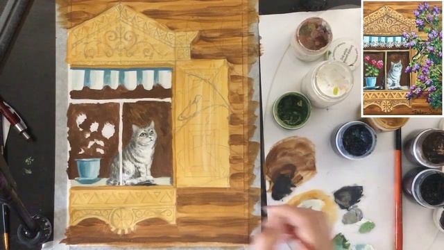 «Кот на окошке. Весна» как нарисовать ГУАШЬ | Сезон 2-9 |Мастер-класс для начинающих