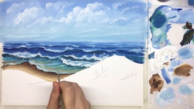 «Пейзаж. Берег. Балтийское море» как нарисовать ГУАШЬ | Сезон 4-12 |Мастер-класс ДЕМО