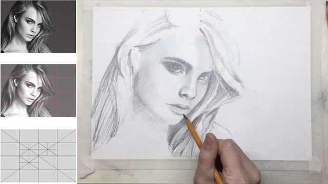"Портрет по фото", как нарисовать ПРОСТОЙ КАРАНДАШ! Мастер-класс, сетка переноса