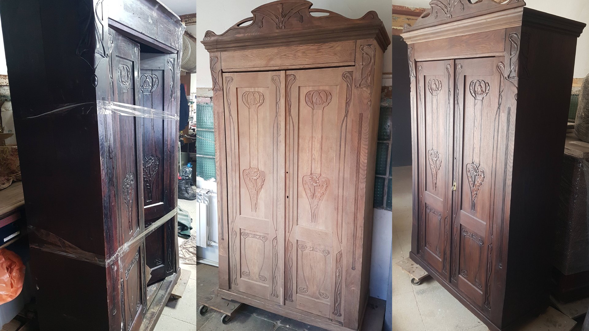 Реставрация книжного шкафа 1919 г. мастеров Пруссии в стиле Ар-Деко из массива дуба.  Часть 2