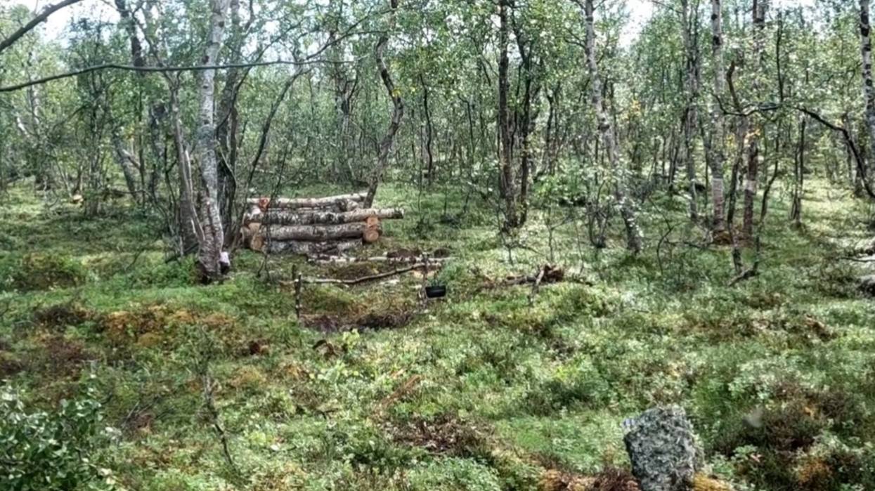 В начале ...Тундра Кольского полуострова. Реки обмелели после жаркого лета.. Балаганчик в лесу.