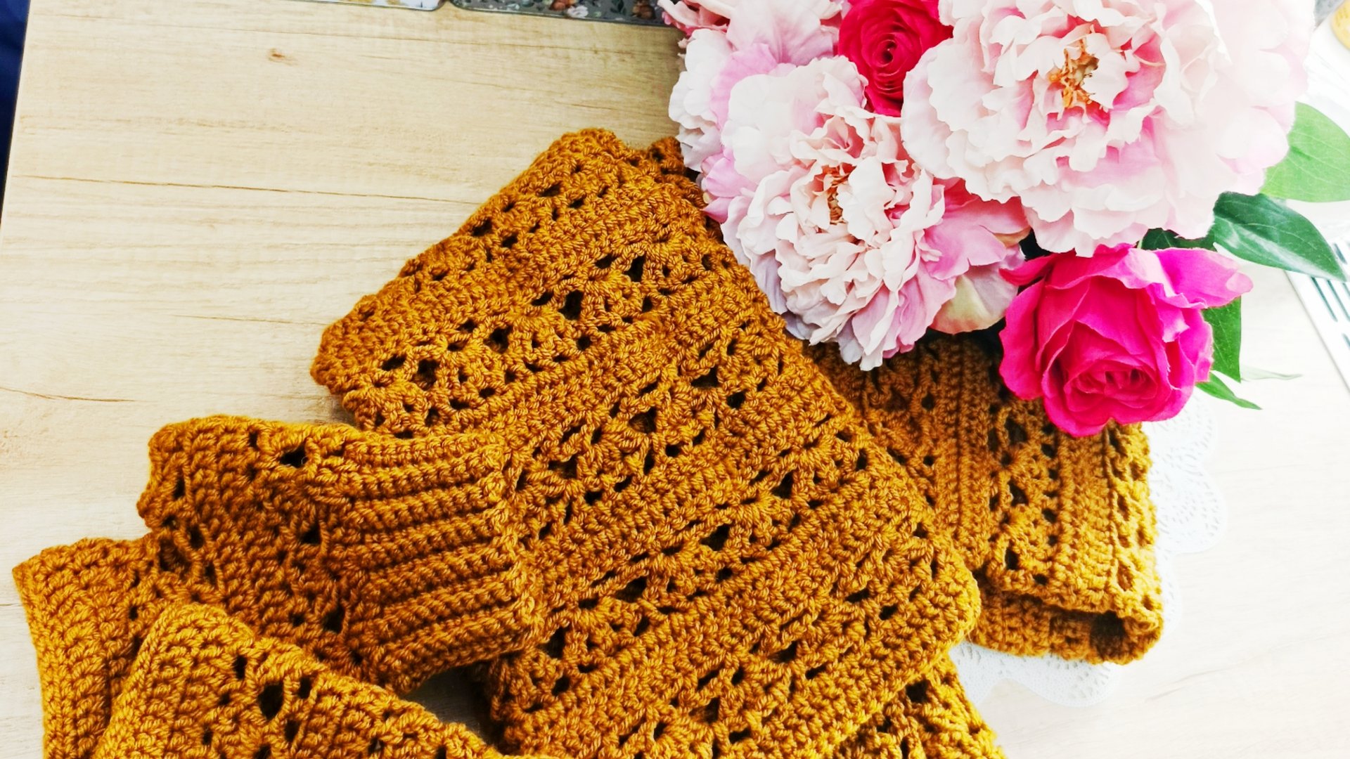 ОБЗОР. Горчичный шарф ажурный на осень крючком - обзор.mp4