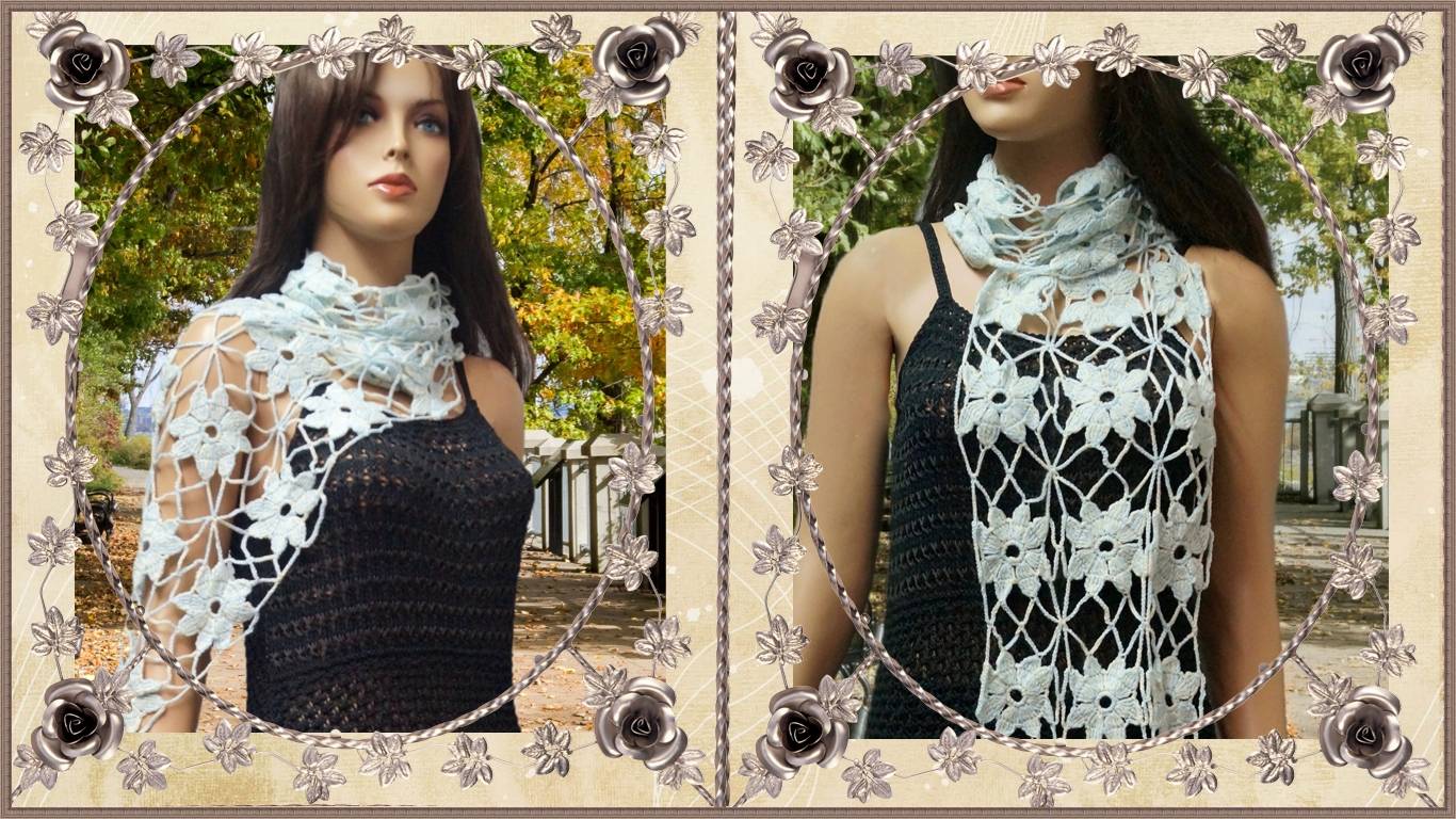 Вязание воздушного шарфа или палантина из нежных цветочных мотивов.