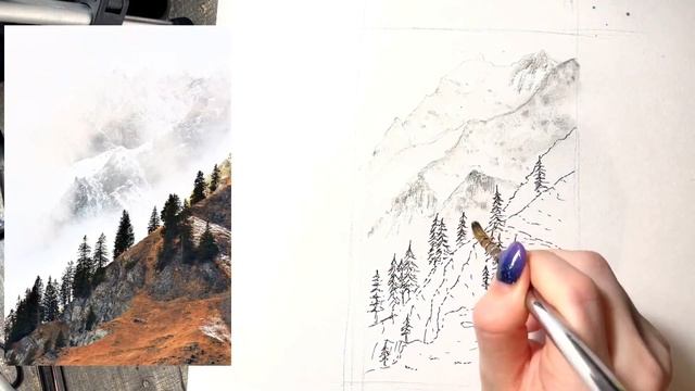 Видеоурок Пейзажный скетчинг "Рисуем горы"