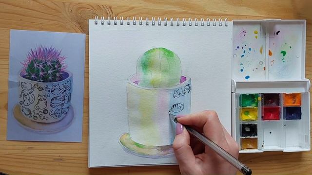 Видеоурок Ботанический скетчинг "Рисуем кактус"
