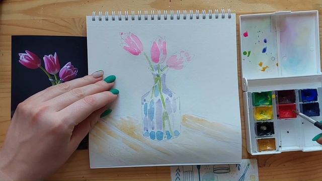 Видеоурок "Тюльпаны в вазе"