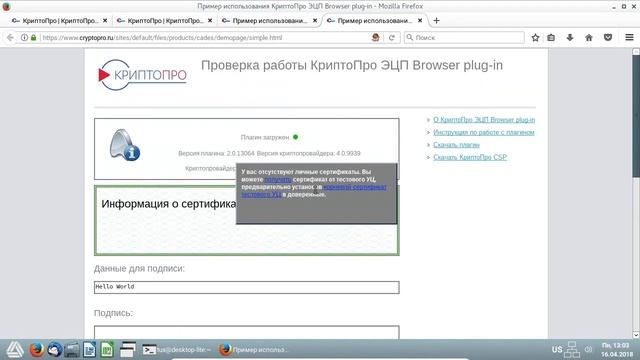 Госуслуги и криптопро в AlterOS Desktop Lite
