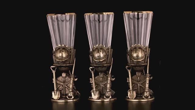 Лафитники Атрибуты строителя 3 или 6 шт (Латунь, хрусталь)