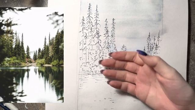 Видеоурок Пейзажный скетчинг "Рисуем лес с рекой"