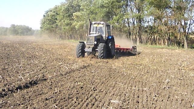 Борона дисковая БДМ 4х2 производства БДТ-АГРО с трактором МТЗ-1221. Сентябрь 2012г.