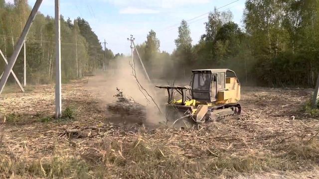 Мульчируем порубочные остатки под ЛЭП в Рязанской области гусеничным мульчером Galotrax 300 .