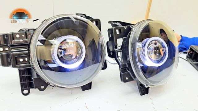 Toyota FJ Cruiser тюнинг фары с Bi led призма. Модернизация фар от Ledstudio.