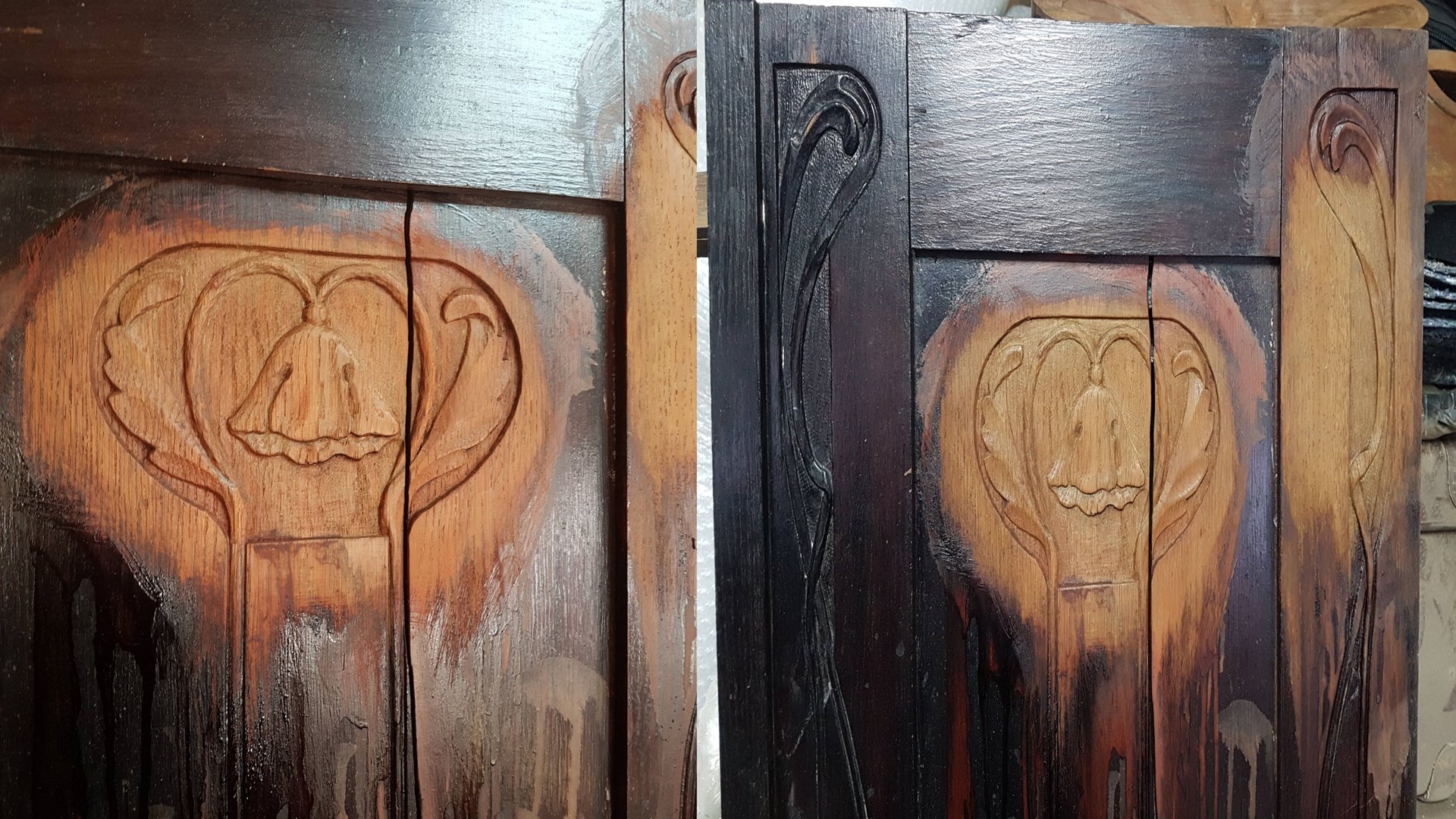 Реставрация книжного шкафа 1919 г. мастеров Пруссии в стиле Ар-Деко из массива дуба.  Часть 4