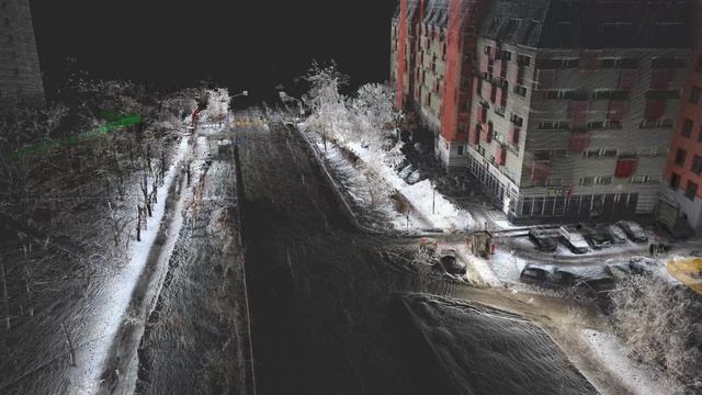 Облако точек с лазерного SLAM сканера NAVMOPO S1 на рюкзаке с GNSS приемником V1t (зима, снег).