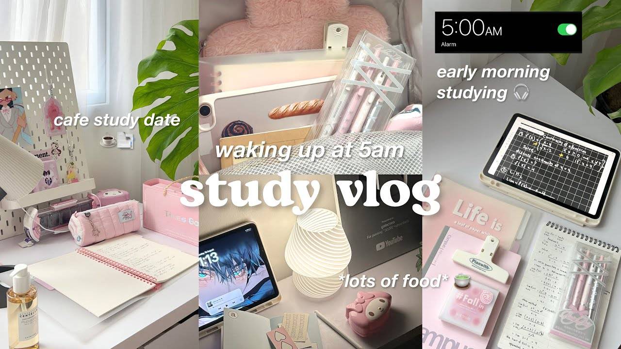 waking up at 5am 📑☕️ studying, preparing for tests, cafe study, lots of food | a productive влог