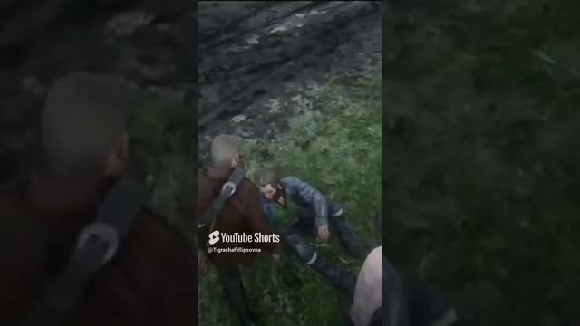 Red Dead Redemption 2. В пылу борьбы Артур пинается с лошадью