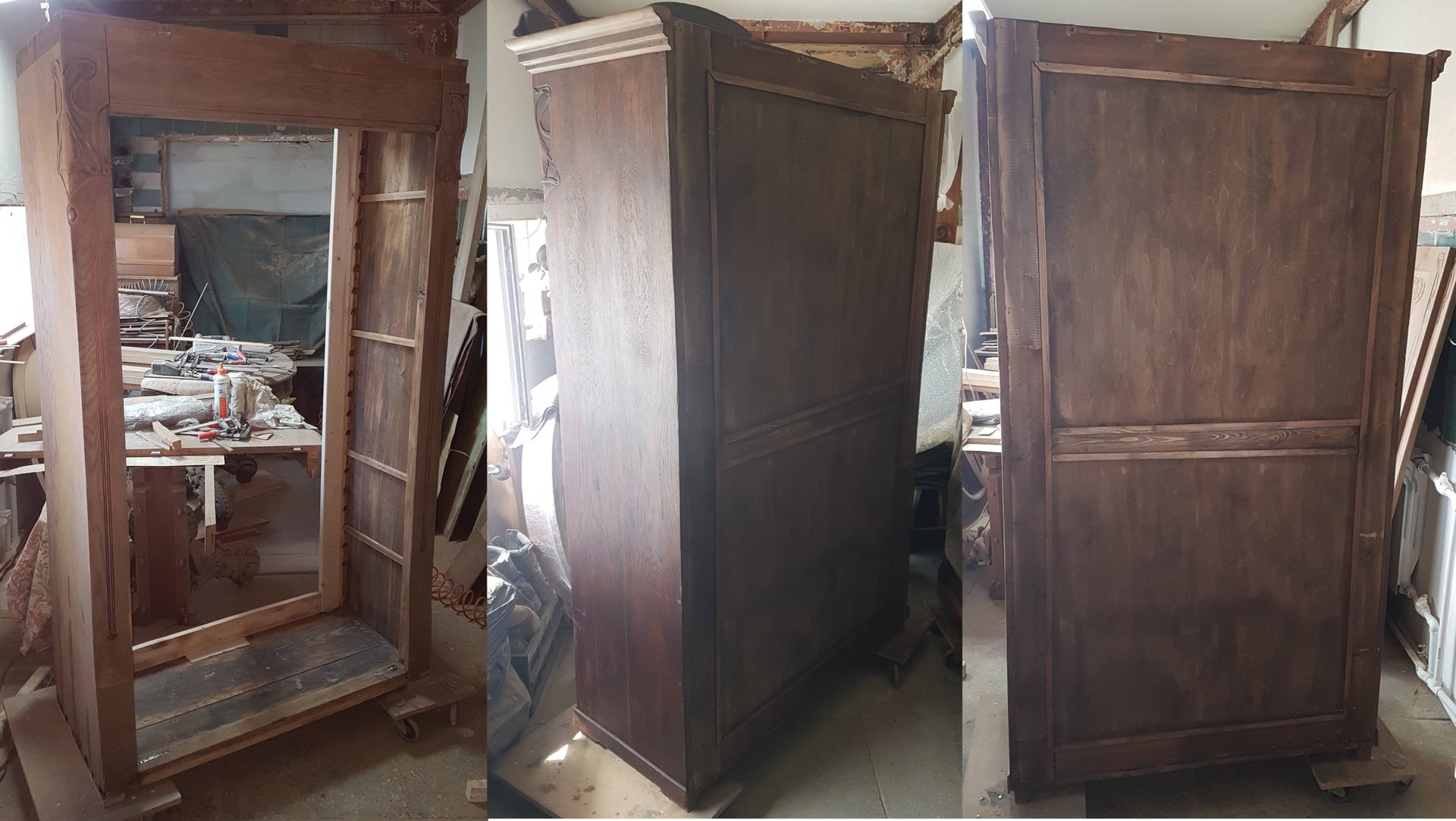 Реставрация книжного шкафа 1919 г. мастеров Пруссии в стиле Ар-Деко из массива дуба.  Часть 5