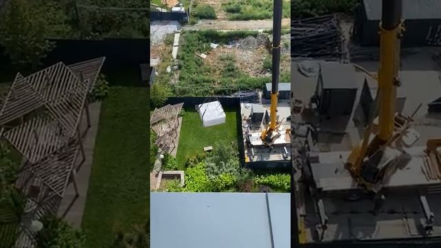 Погрузка краном спа-бассейна на крышу дома
