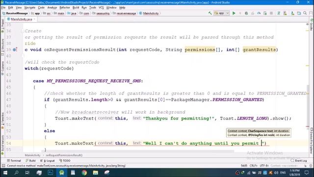 Receive - Read Sms Message in Android using BroadcastReceiver Android App Development