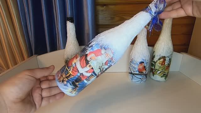 Декупаж бутылки на Новый год своими руками (DIY)