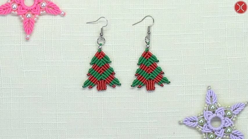 Tutorial Macrame Earrings Christmas Tree ｜ DIY MACRAME ｜ easy ｜ step-by-step tutorial