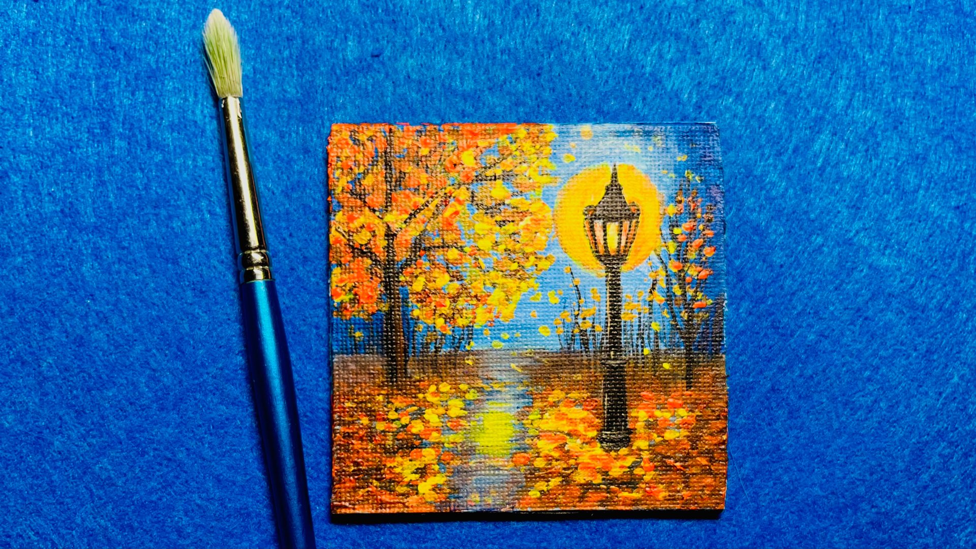 Осенний пейзаж с фонарем акрилом. #осеннийпейзаж #акриловаяживопись