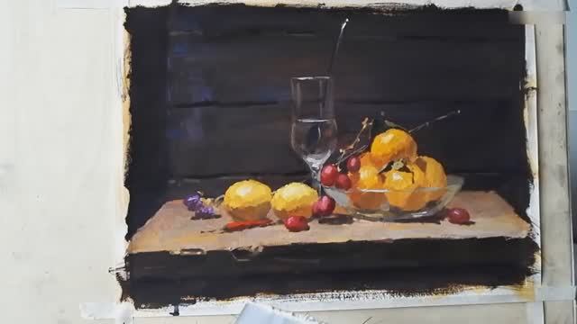 Живопись гуашью. натюрморт (ускоренное видео)