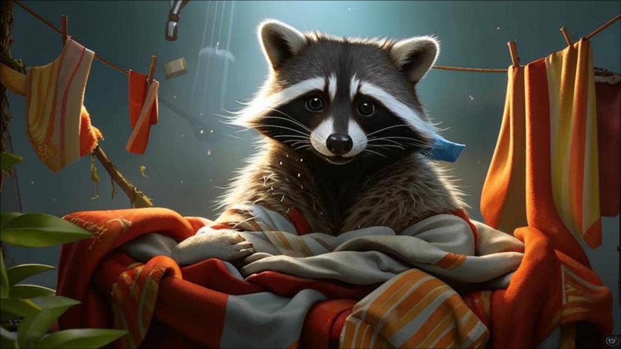 Енот - полоскун за работой)