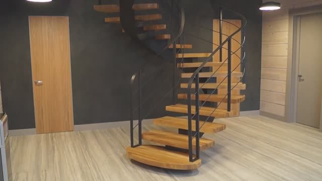 Радиусно поворотная лестница на цельносварном монокосоуре