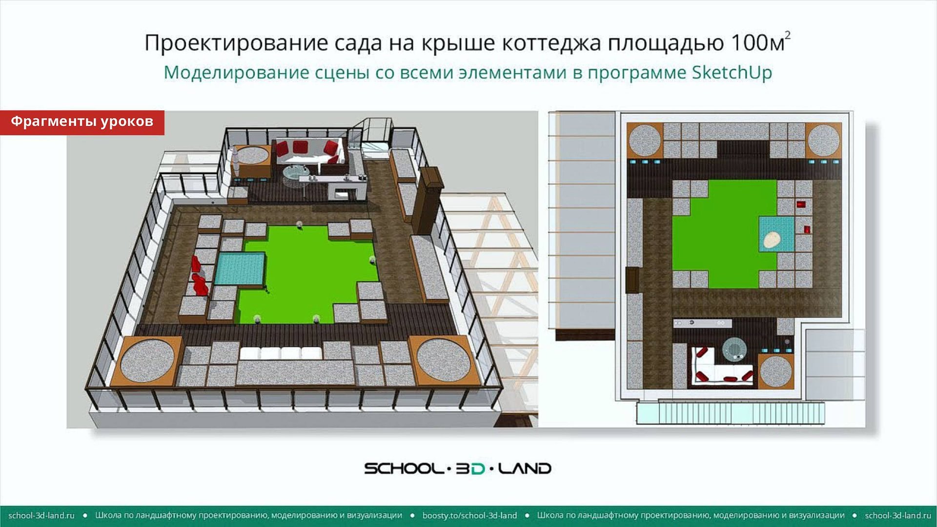 П25. Проект №3. Сад на крыше. Моделирование сцены в SketchUp. Часть 2 (фрагменты)