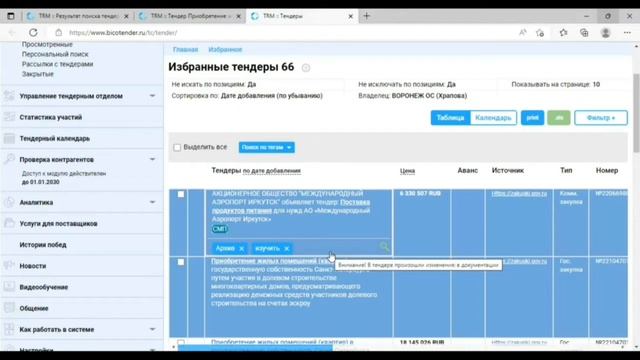Избранные тендеры