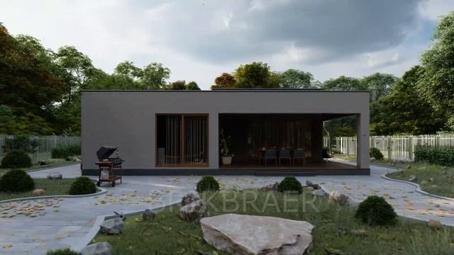 Проект одноэтажного дома с плоской кровлей площадью 177 м2