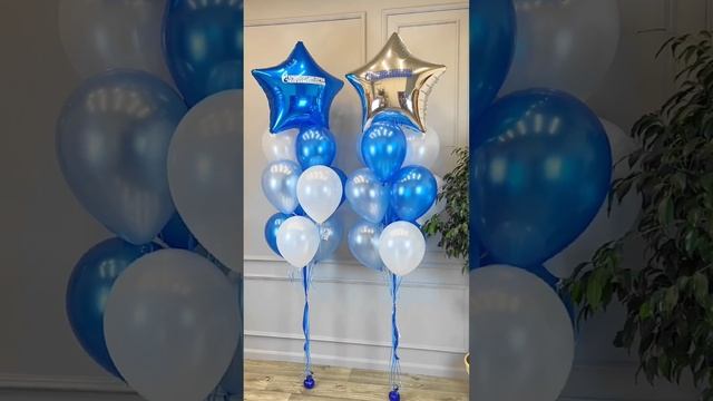 Фонтаны из шаров с логотипом в синем и серебряном цвете #shorts