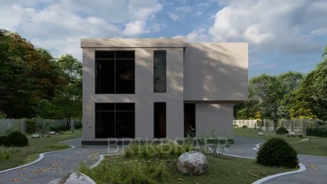 Проект двухэтажного дома с плоской кровлей площадью 335 м2