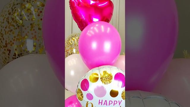 Коробка-сюрприз с розовыми и золотыми шарами  #shorts