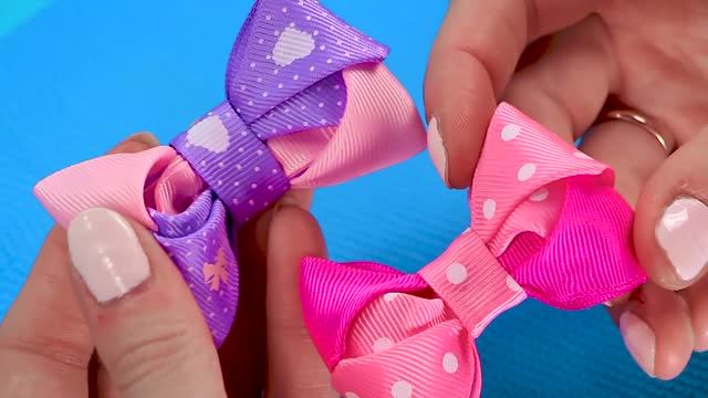 Маленькие двойные бантики из репсовых лент. Двойные бантики Канзаши. Мария Калугина.