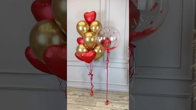 Фонтан шаров с красными сердцами  #shorts