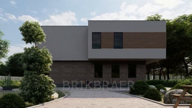 Проект двухэтажного дома с плоской кровлей площадью 240