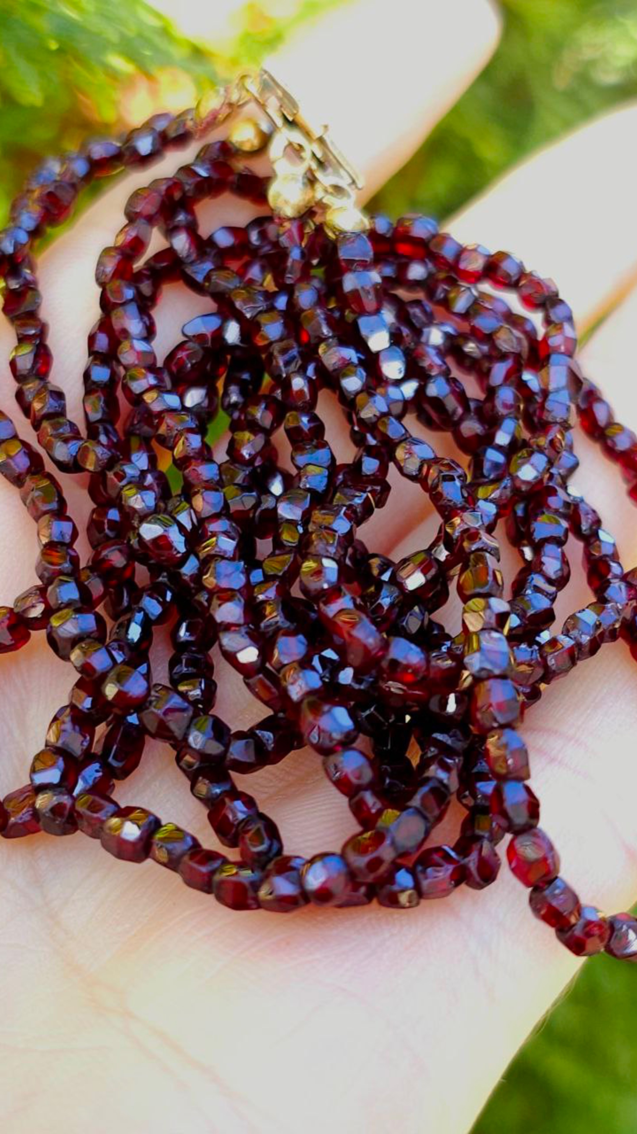 💚Антикварное Ожерелье с природными гранатами-пиропами ручной огранки, 3-х ниточное