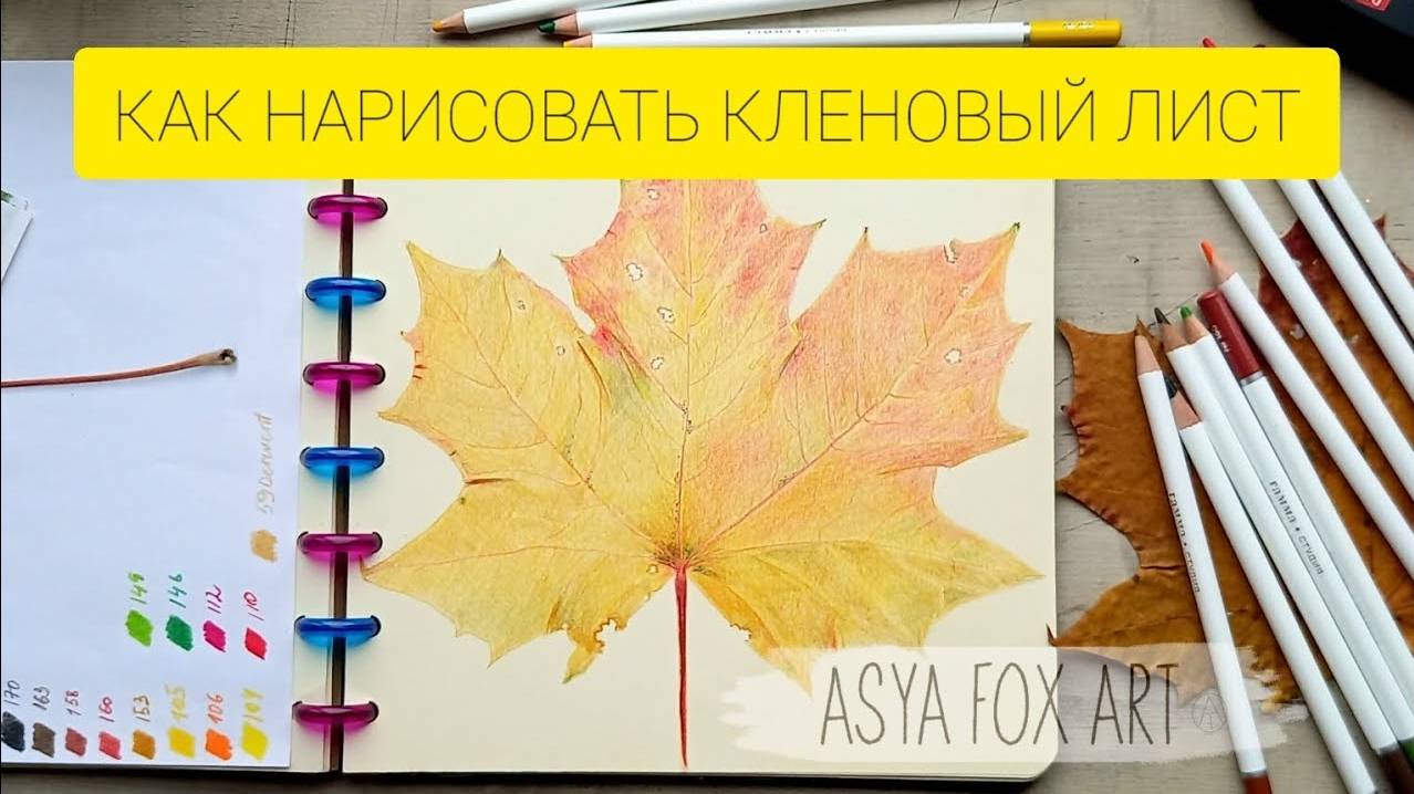 КАК НАРИСОВАТЬ КЛЕНОВЫЙ ЛИСТ ЦВЕТНЫМИ КАРАНДАШАМИ/ASYAFOXART