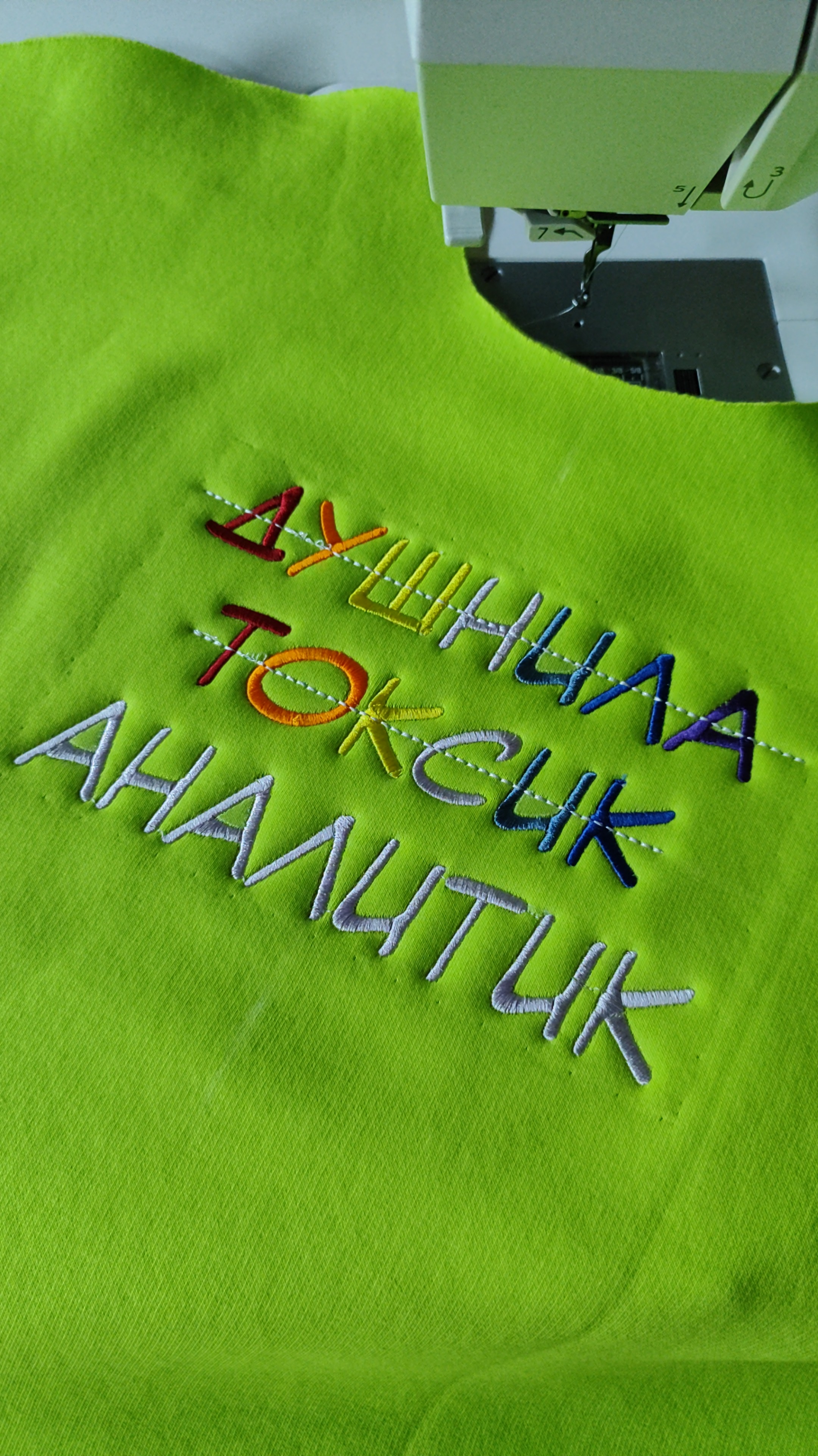 Процесс вышивки на худи