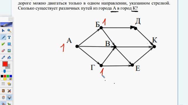 ОГЭ Информатика 2020. Задание 9. Поиск количества путей в графе.