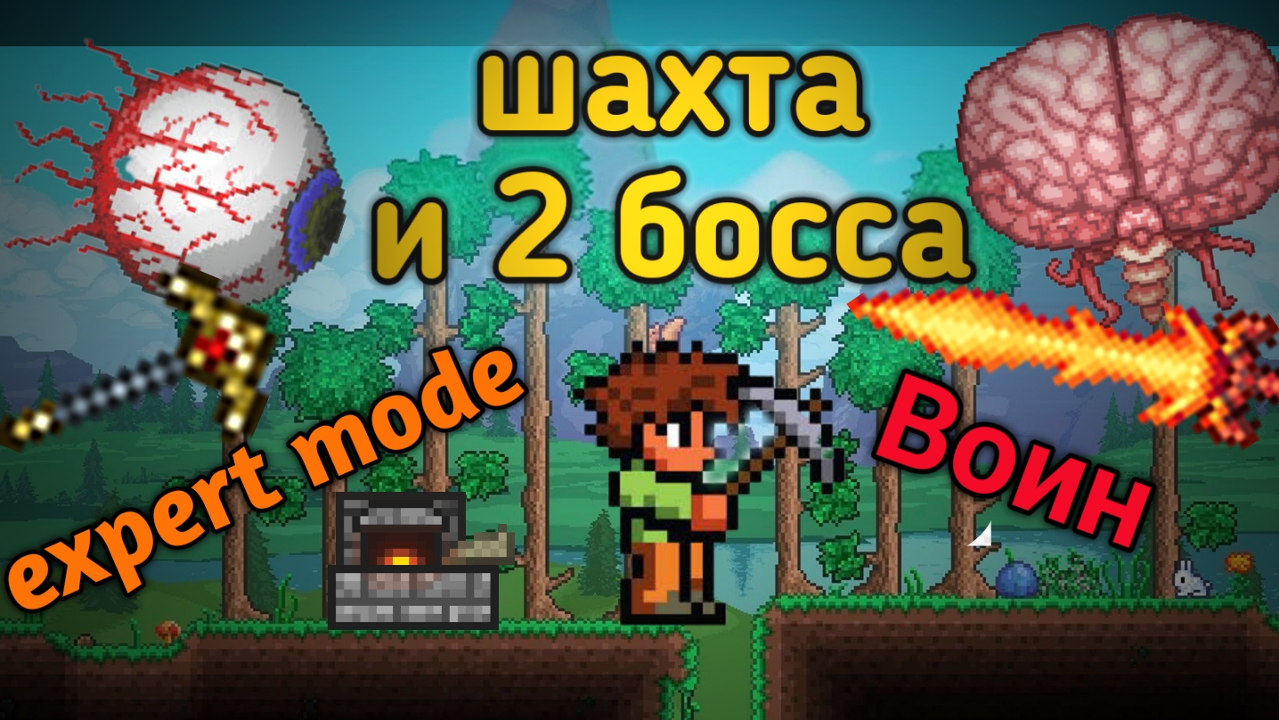 Экспертное прохождение террарии #1 – глаз и мозг Ктулху,адский меч и куча мучений в шахте)))