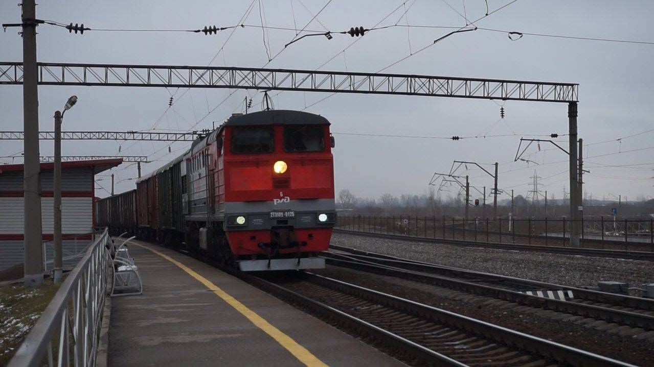 Тепловоз 2ТЭ10У-0125Б. Половинка с составом.