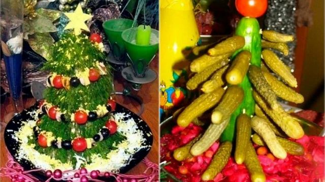 Новогодний стол украшают съедобные шишки елки и снеговики